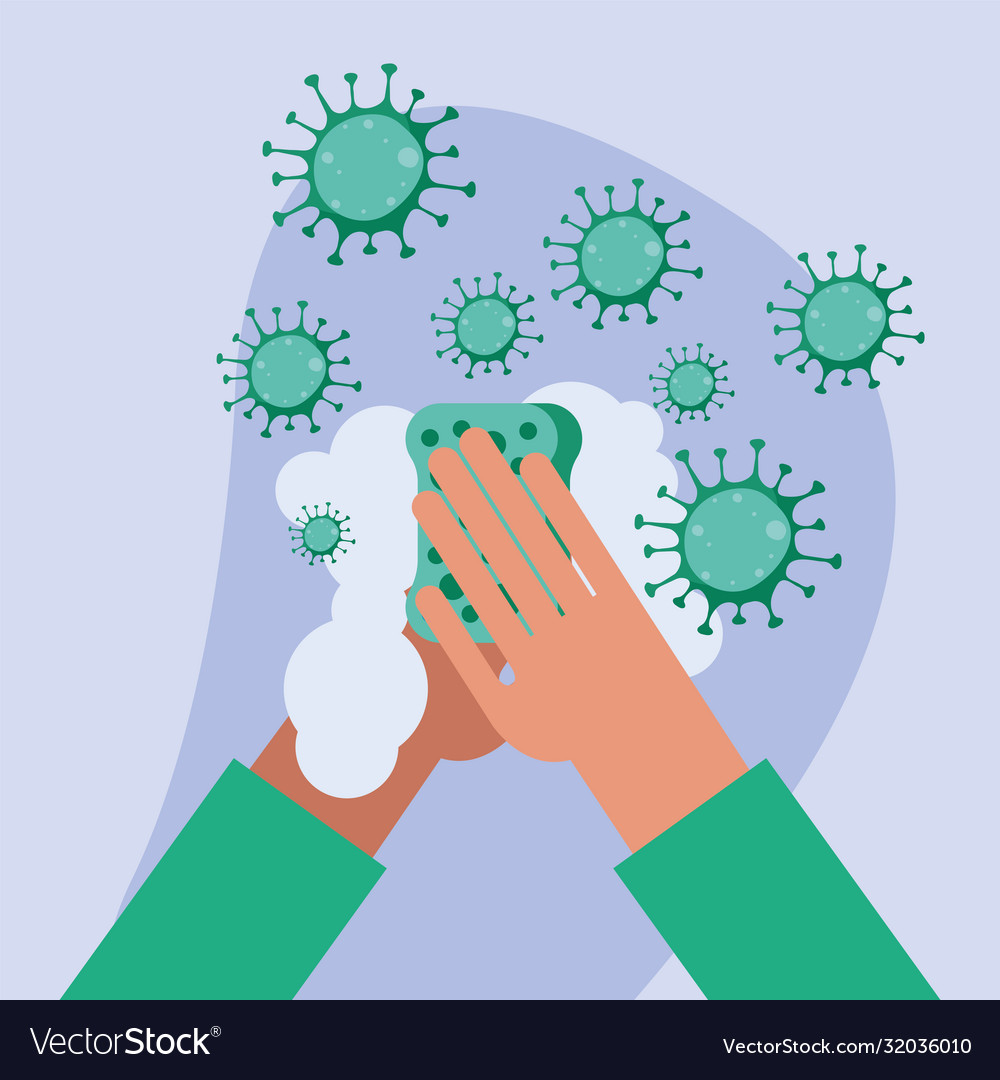 Hands washing with soap and covid19 19 virus Vector Image