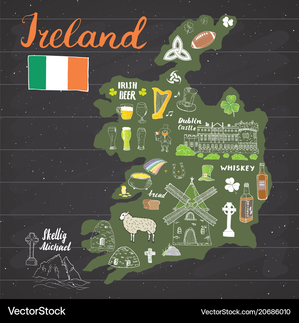 Ireland sketch doodles hand drawn irish elements Vector Image