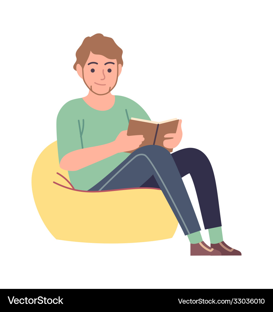 Reader man reading literature sitting on yellow Vector Image