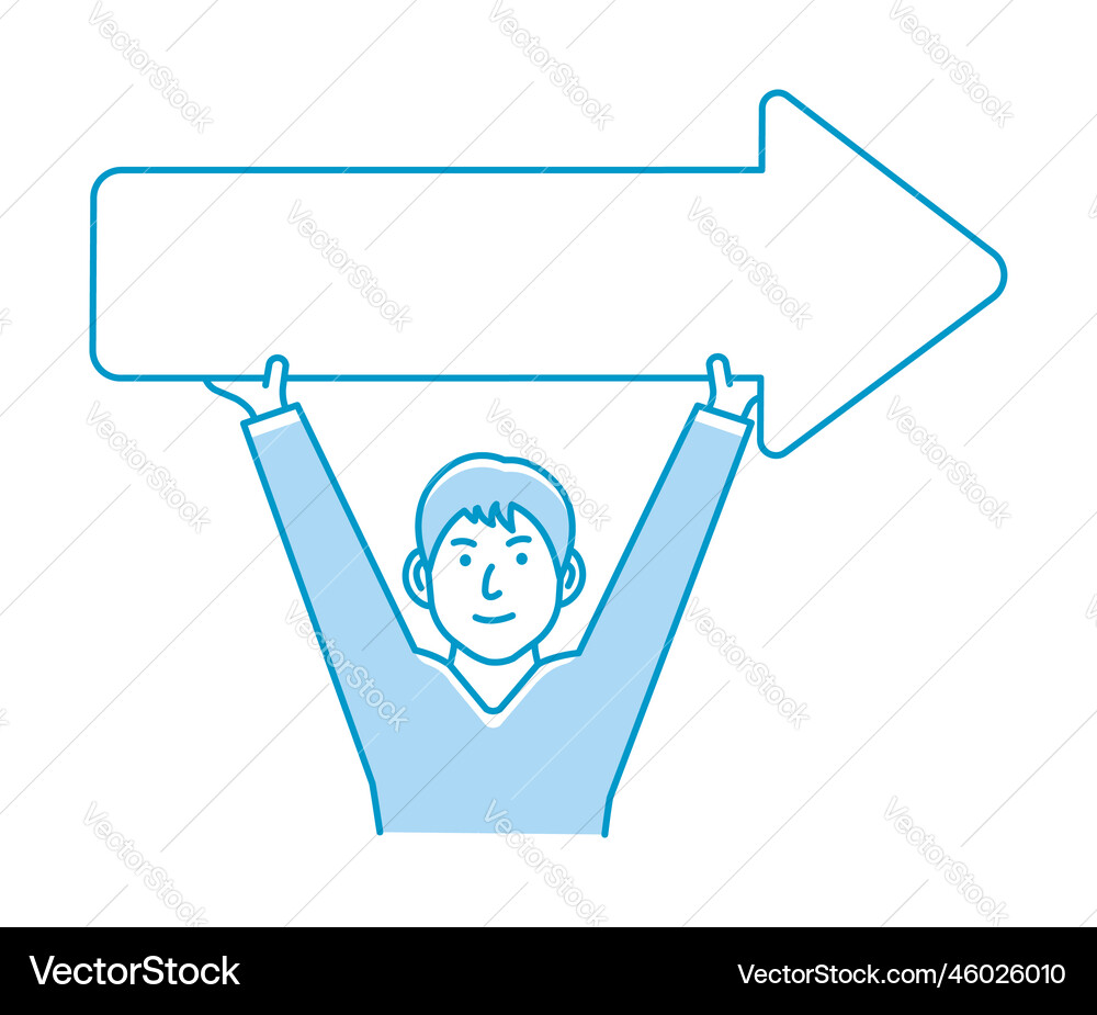 Young man holding arrow sign Royalty Free Vector Image