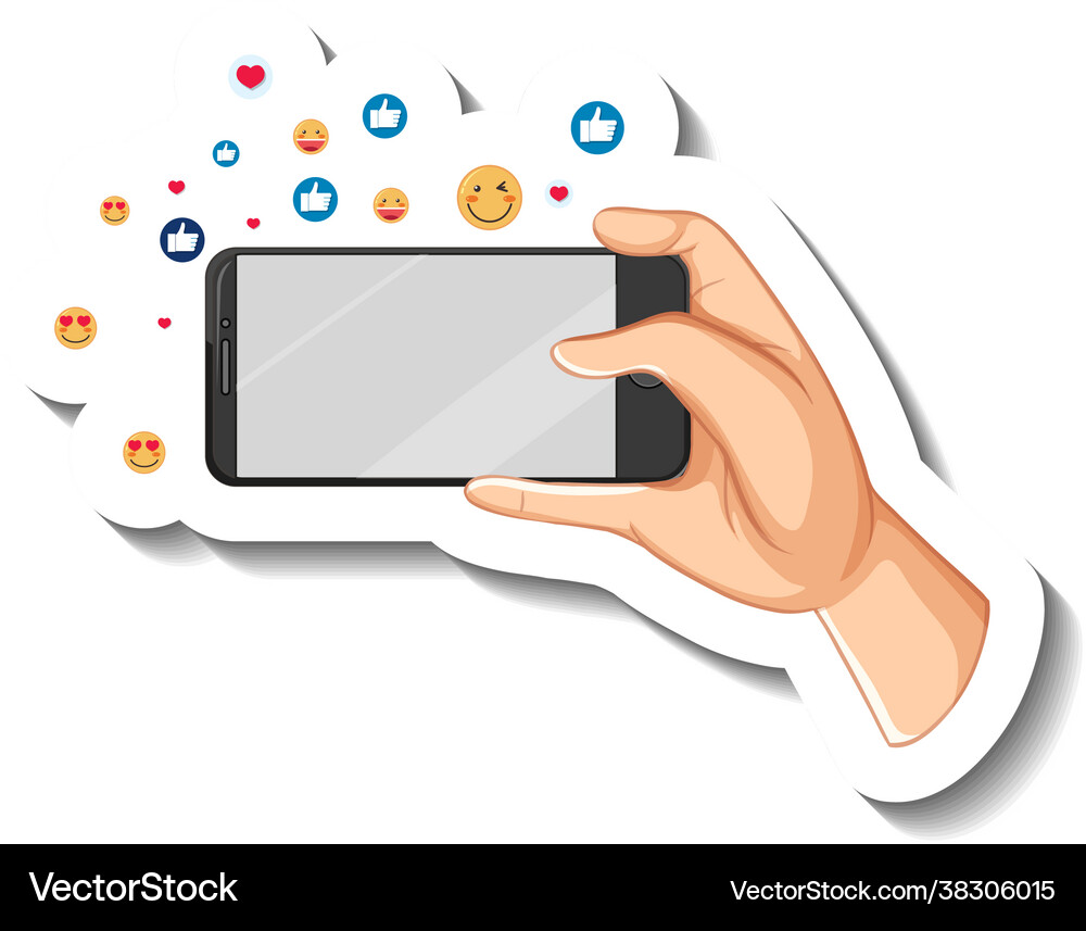A sticker template hand holding smart phone Vector Image