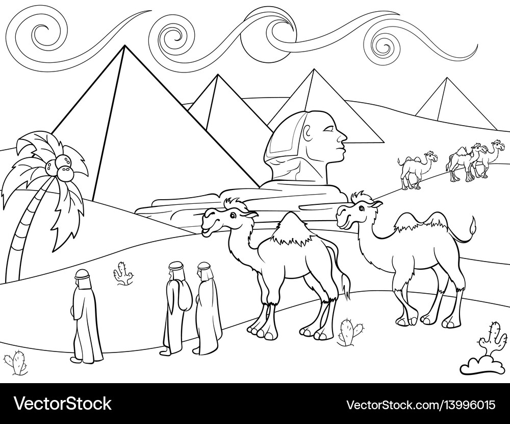Children coloring landscape egypt Royalty Free Vector Image