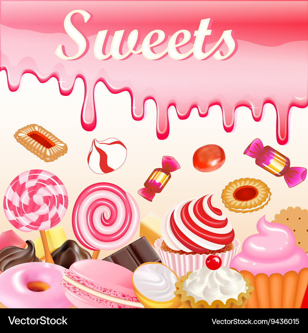 Colorful Dessert Background with Sweets Royalty Free Vector