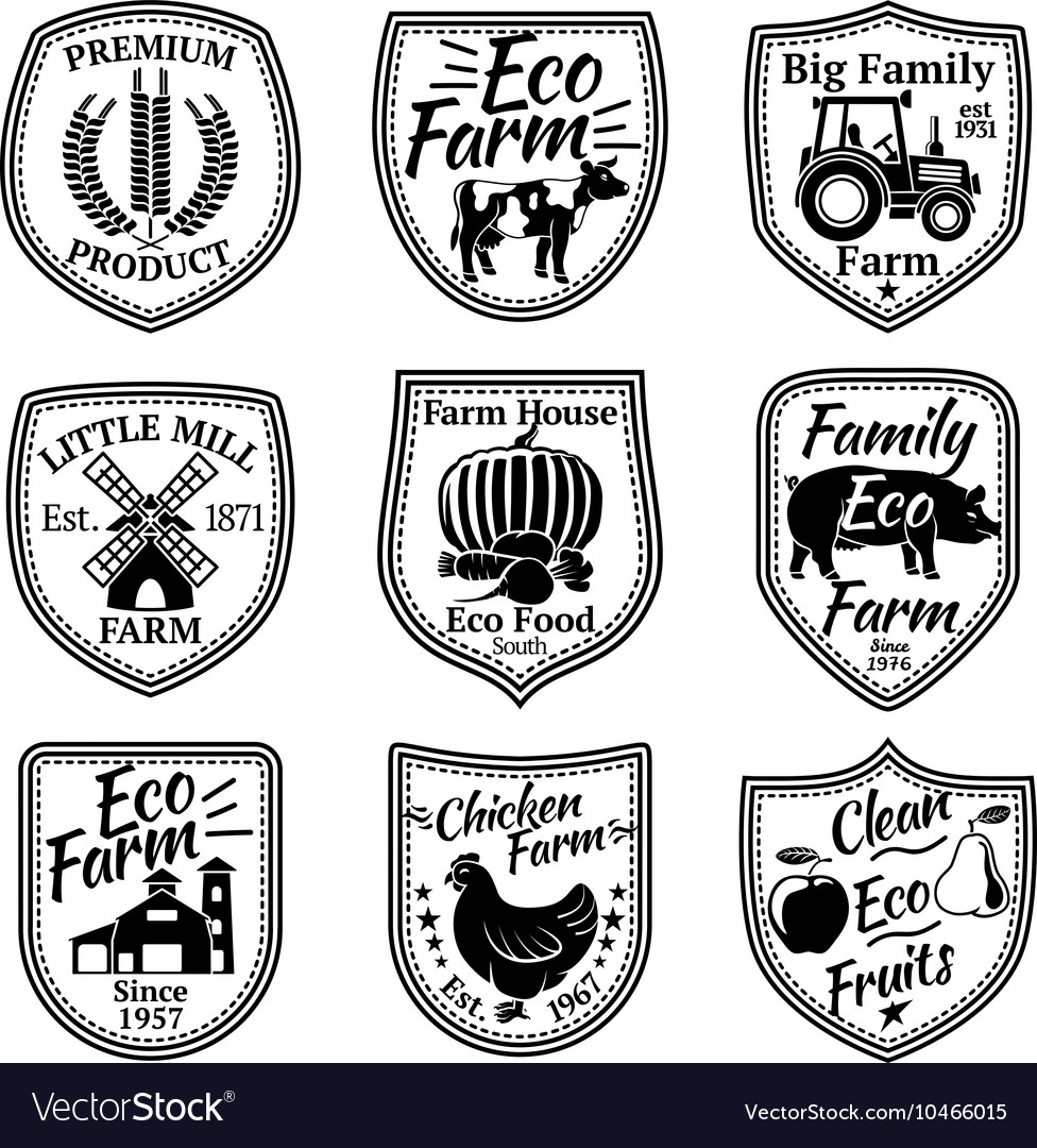 Farm labels set With fruits vegetables Royalty Free Vector