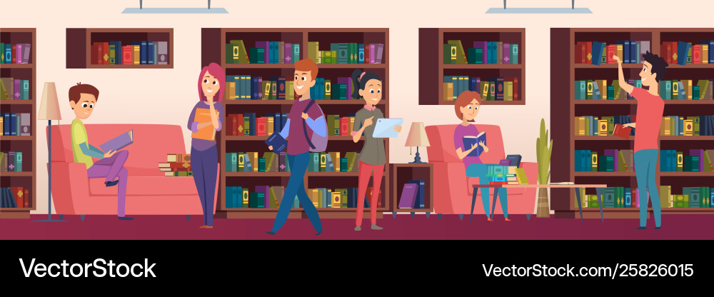 Library background kids students choosing books Vector Image