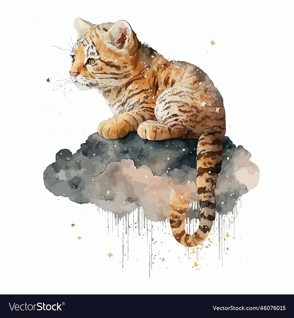 Little tiger cub lies on a cloud in 3d style Vector Image