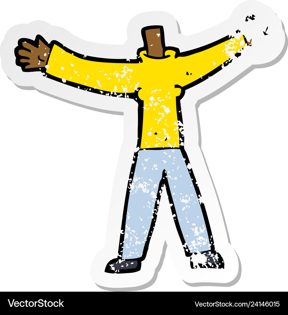 Retro distressed sticker a cartoon headless Vector Image