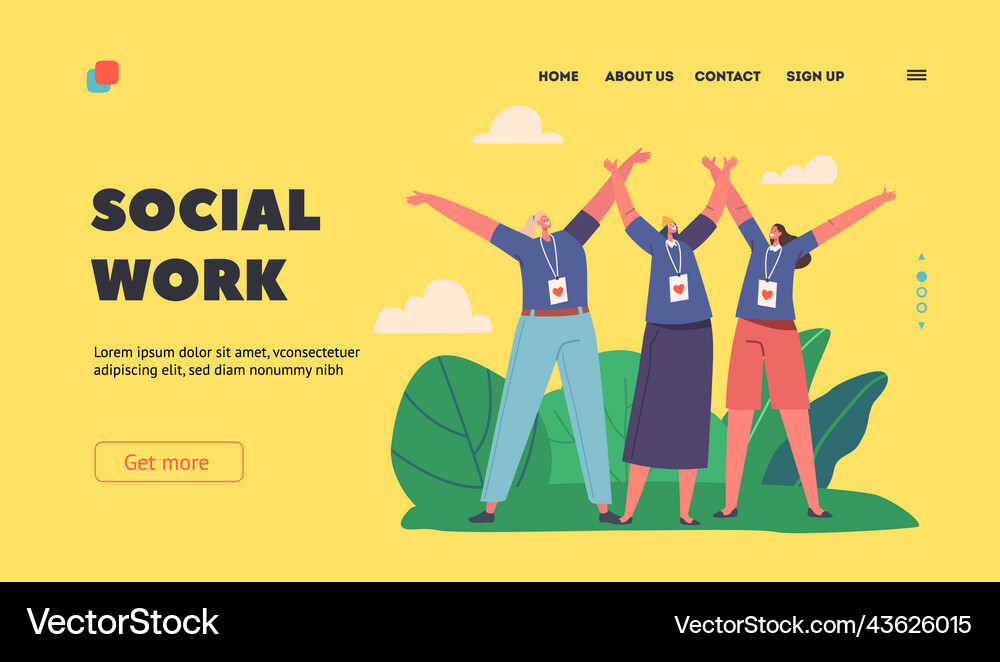 Social work landing page template joyful Vector Image