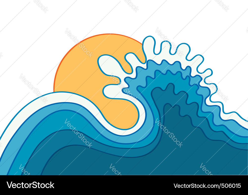 Wave in oceanwater background with sun Royalty Free Vector