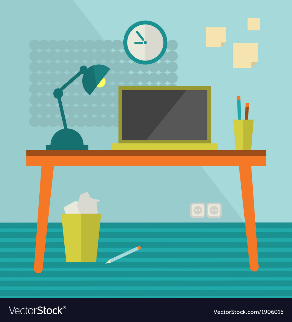 Workplace with moder computer on retro table Vector Image