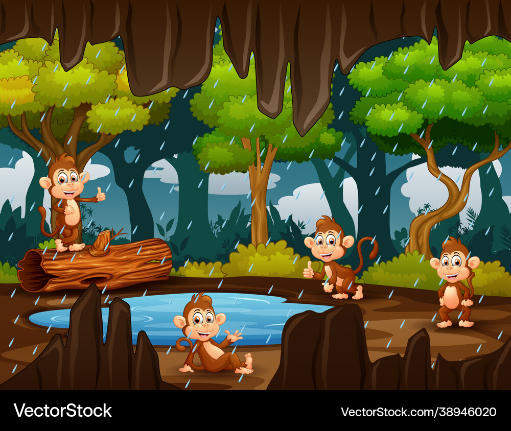 Cartoon happy monkeys playing Royalty Free Vector Image