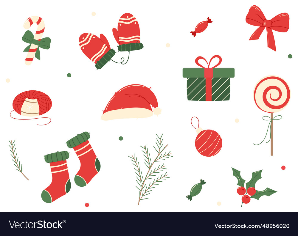 Christmas set of holiday elements Royalty Free Vector Image