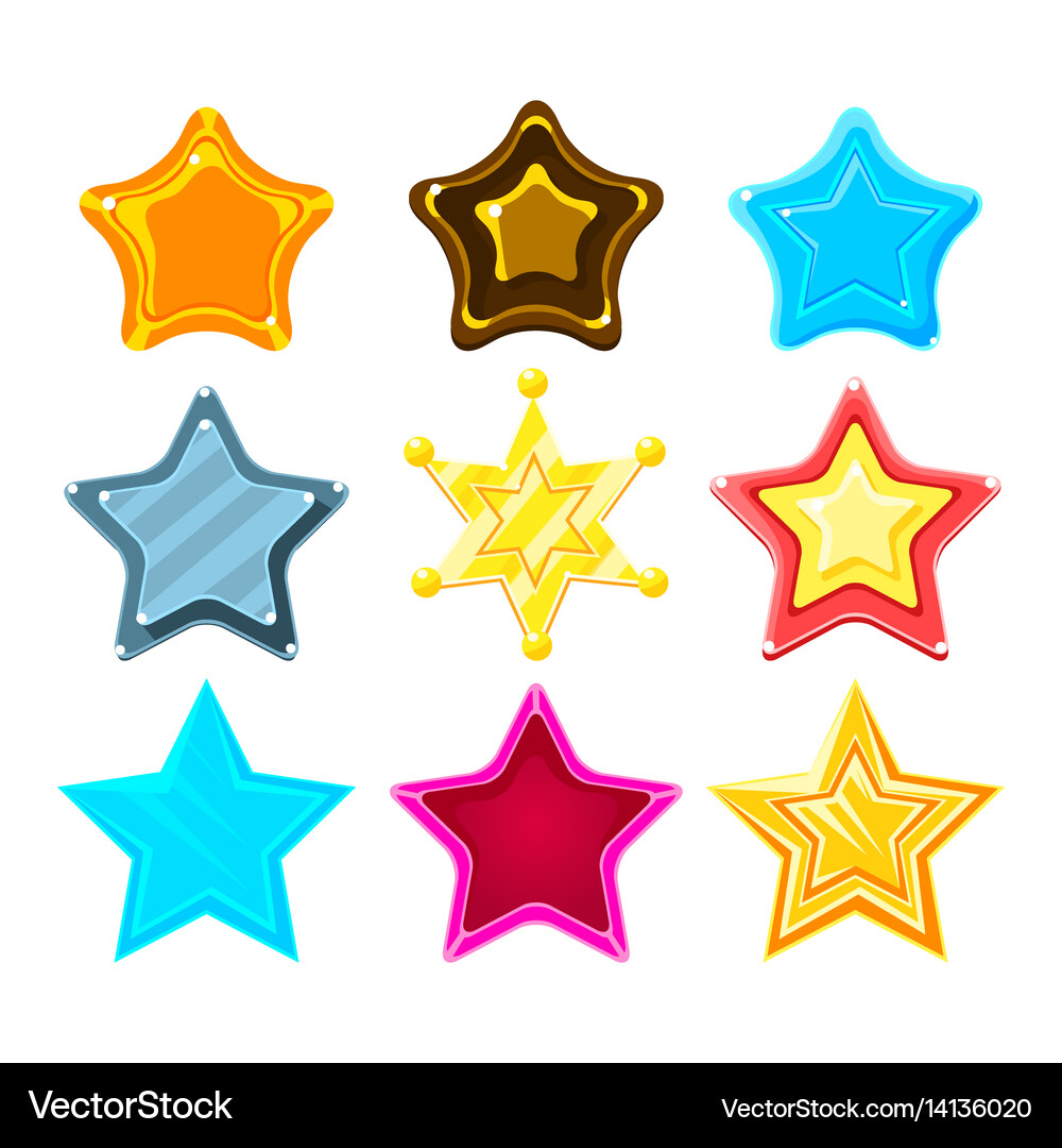 Five-point colorful cartoon star set for flash Vector Image