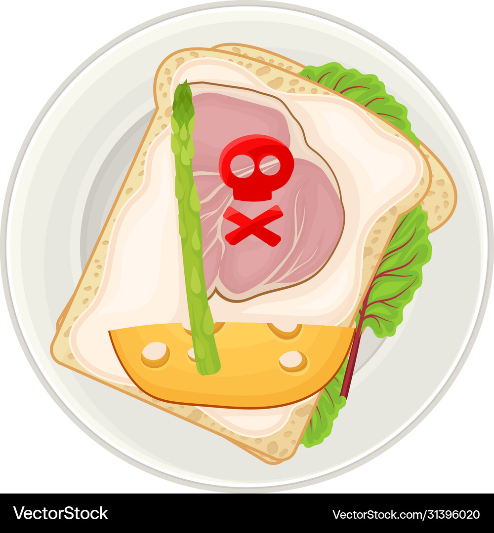 Foodstuff arranged in shape ship on plate Vector Image