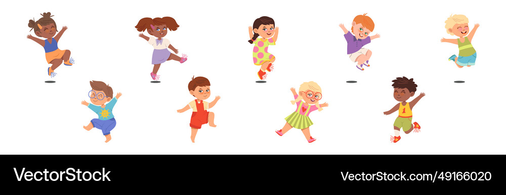 Happy kid character jumping with joy set Vector Image