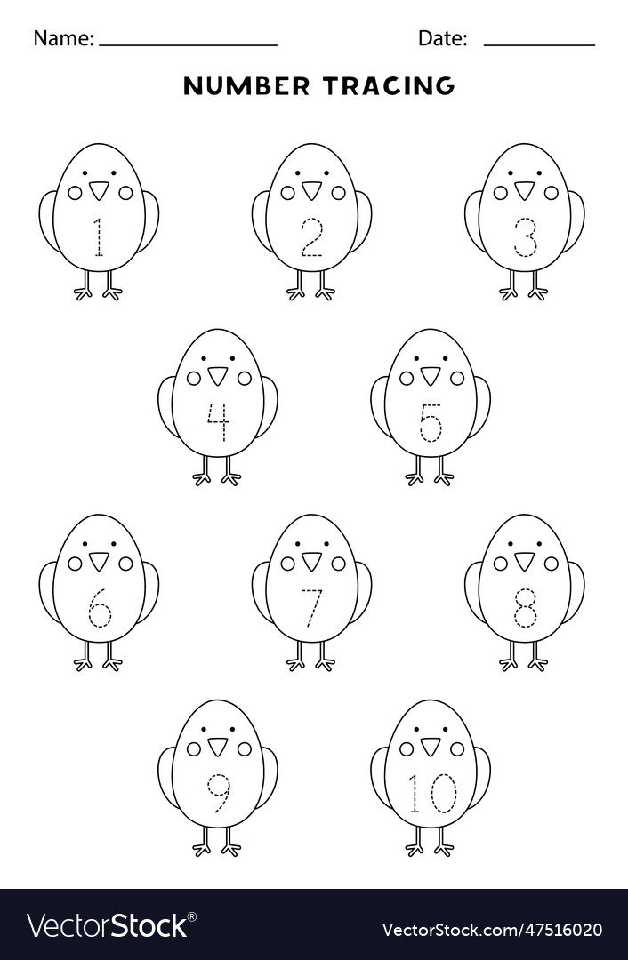 Learning numbers 1 to 10 for kids with cute bird Vector Image