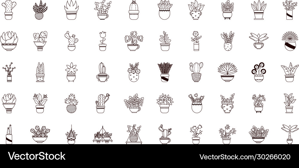 Plants inside pots line style icon design Vector Image