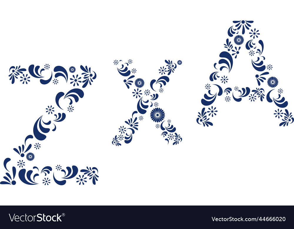 Puebla mexican talavera alphabet letters set Vector Image