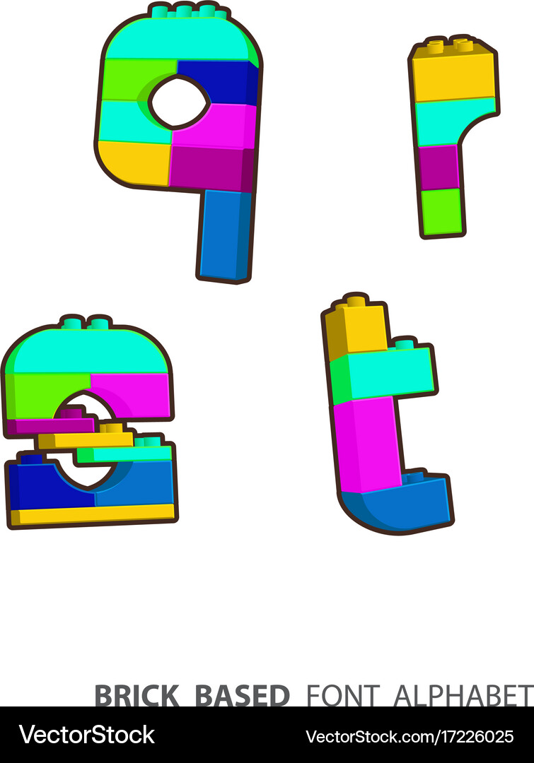 Alphabet set created from playing bricks lower Vector Image