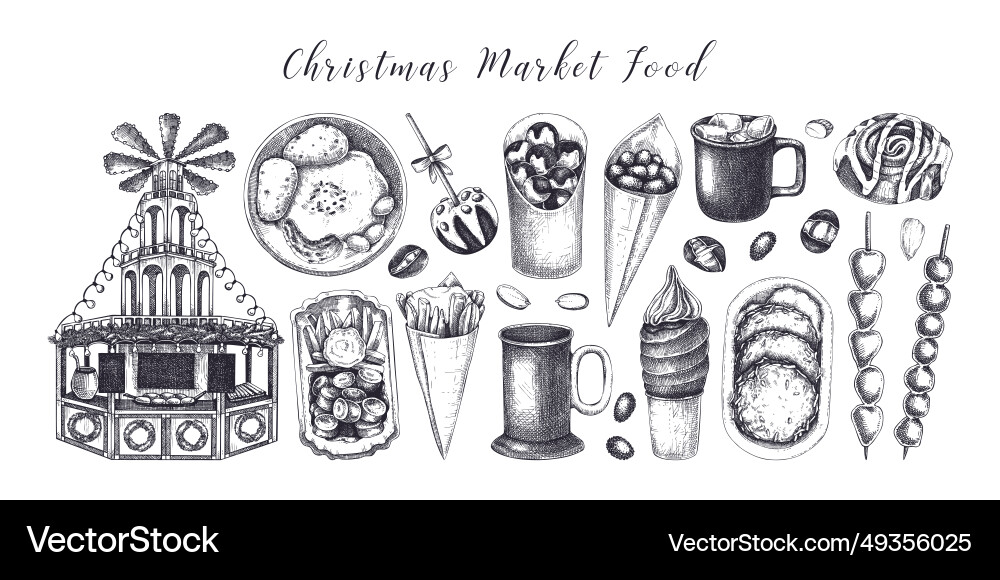 Christmas market design elements hand drawn Vector Image