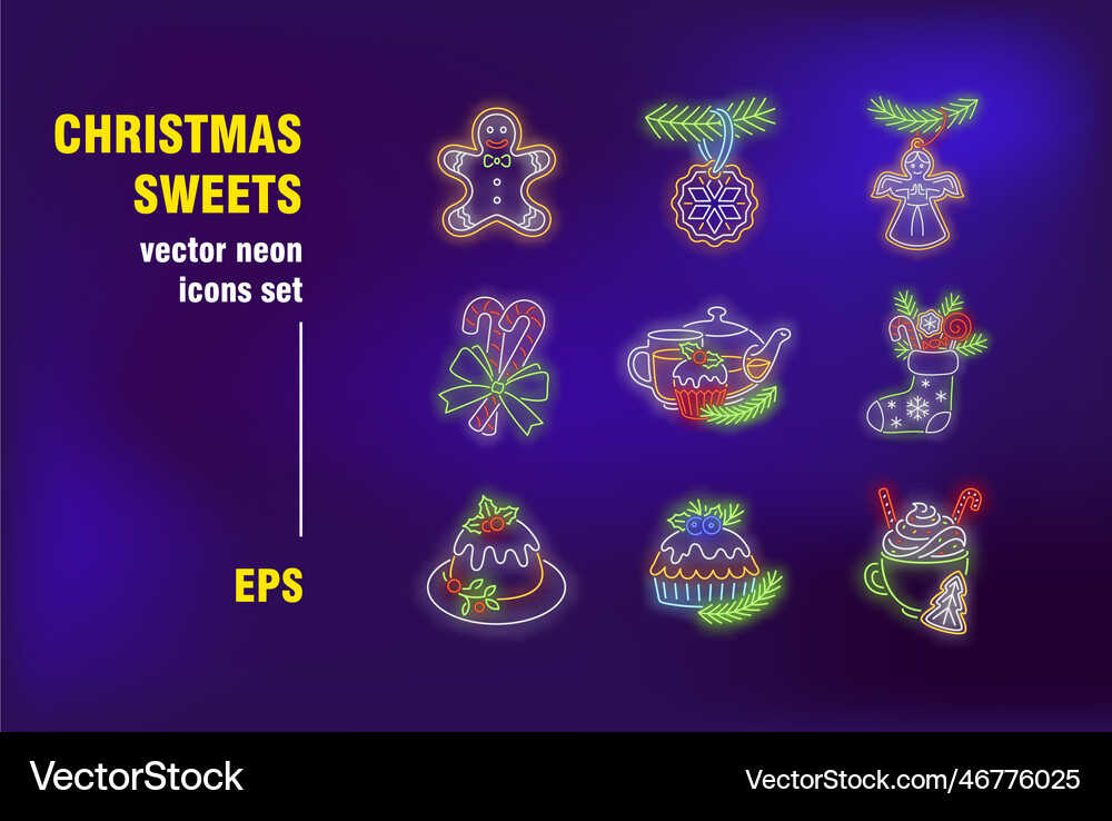 Christmas sweets neon signs set Royalty Free Vector Image