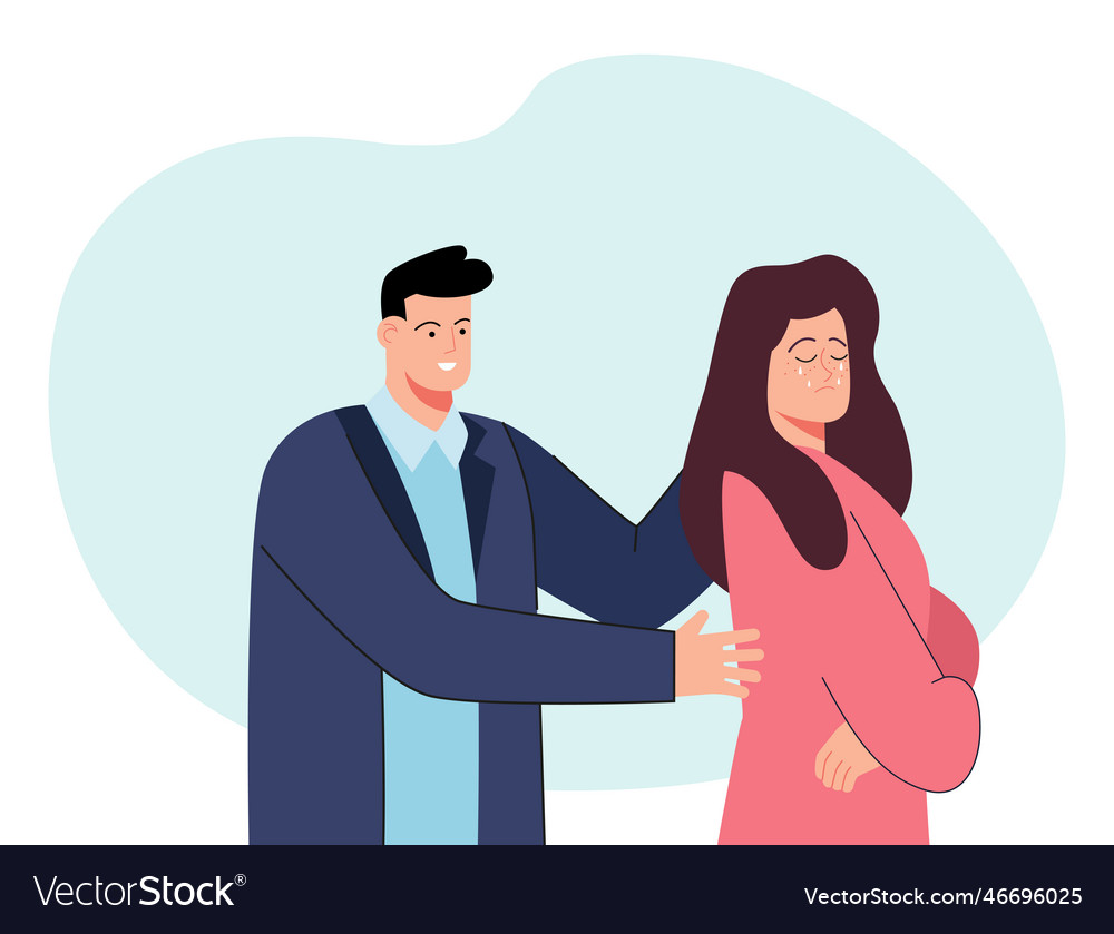 Husband Comforting Sad Wife Royalty Free Vector Image