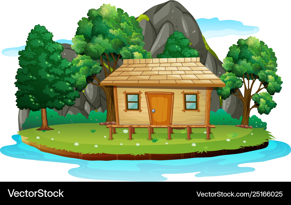Hut in isolated island Royalty Free Vector Image