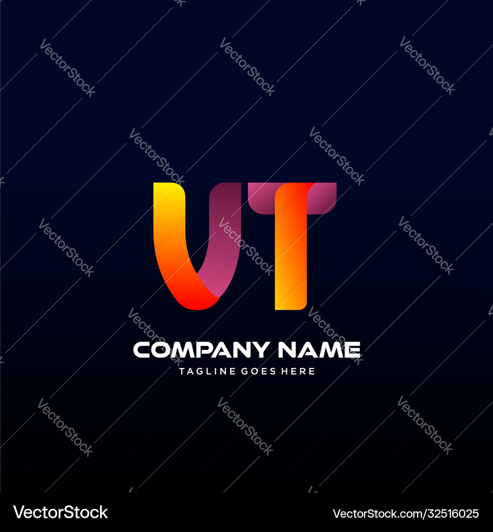 Letter vt initial logo with colorful Royalty Free Vector