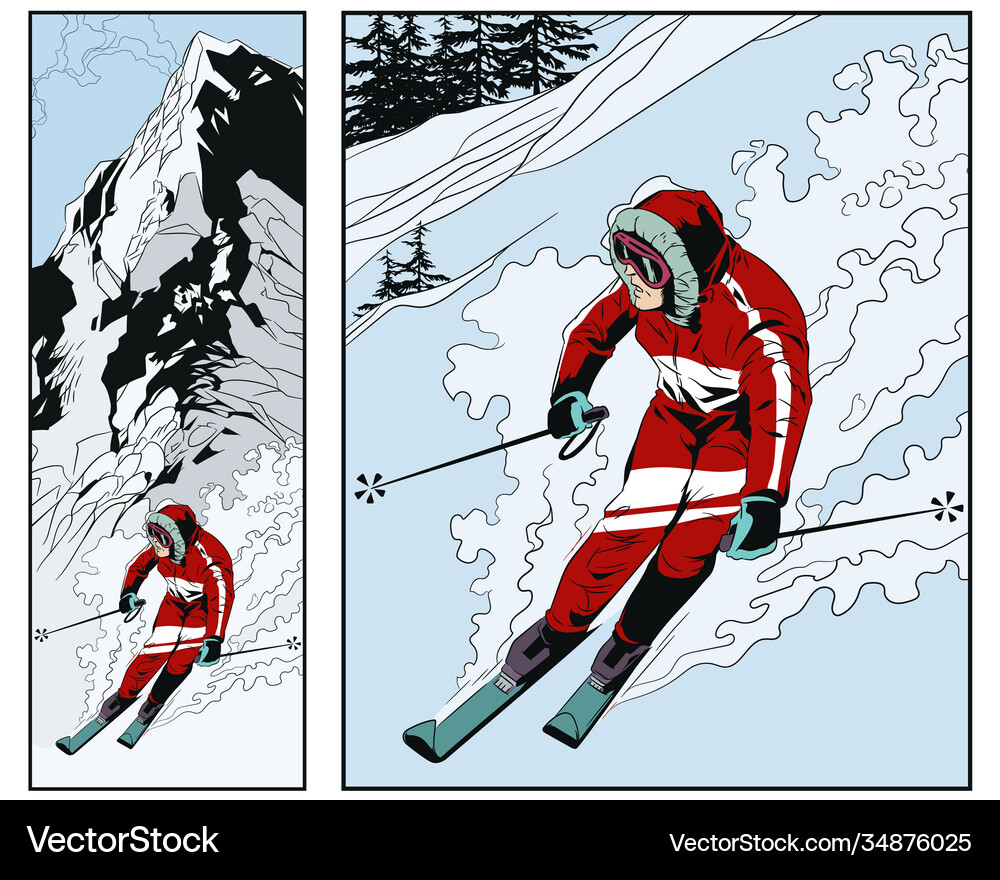 Man on ski skiing in mountains Royalty Free Vector Image