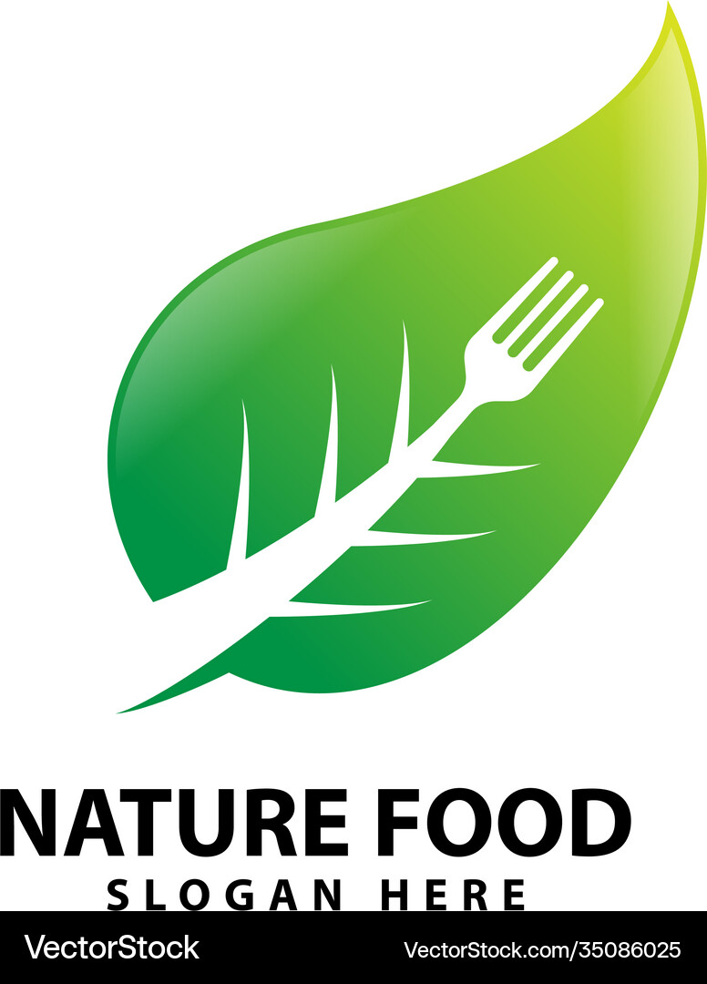 Nature food logo with fork Royalty Free Vector Image