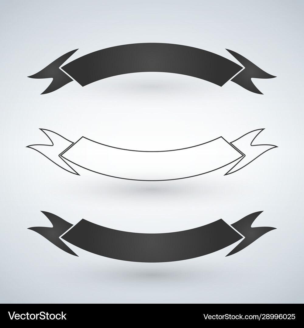 Set black and white ribbons flat design Royalty Free Vector