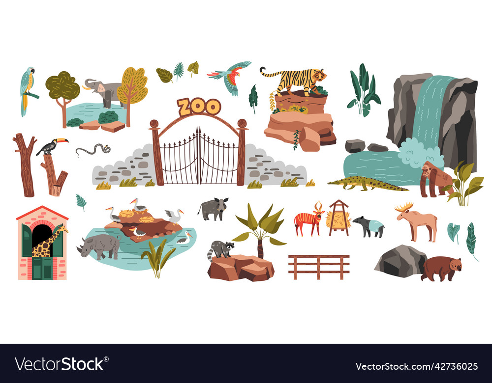 Zoo animals set Royalty Free Vector Image - VectorStock