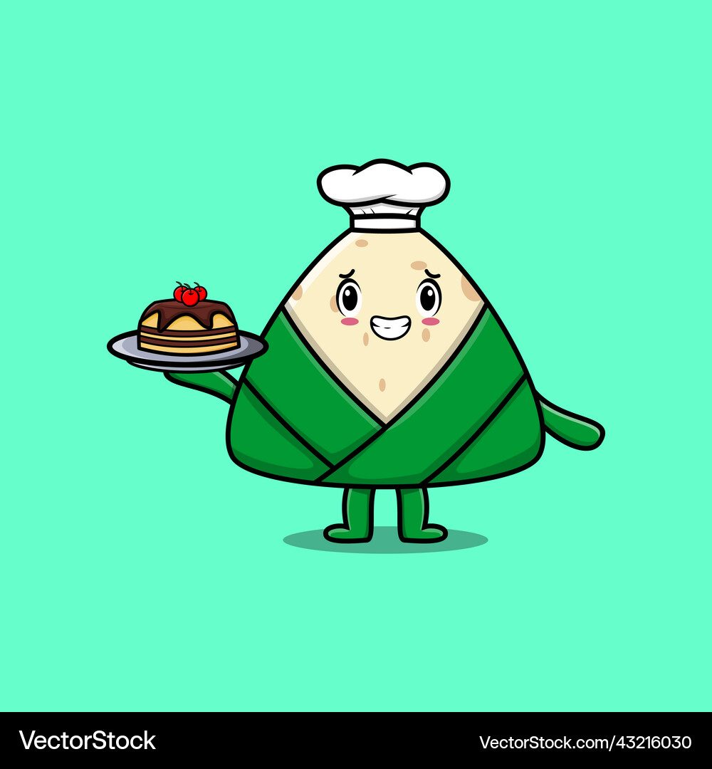 Cartoon chef chinese rice dumpling serving cake Vector Image