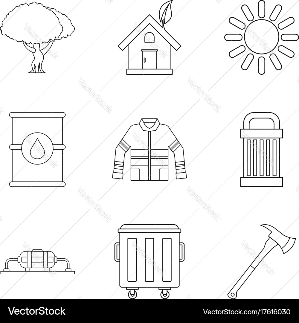 Catastrophic icons set outline style Royalty Free Vector