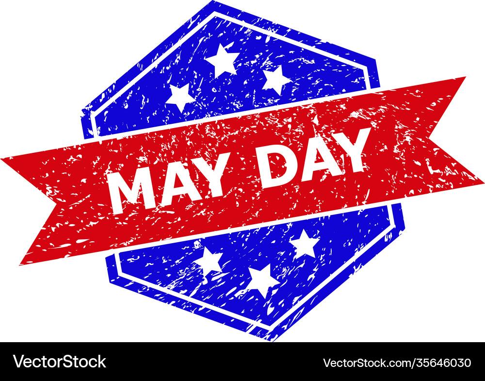 Hexagon bicolor may day rubber stamp with rubber Vector Image