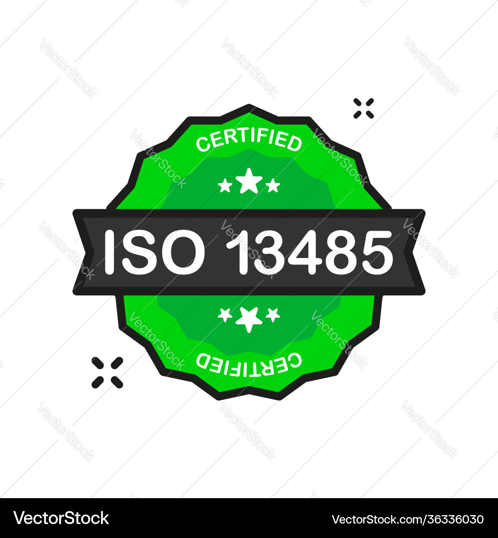 Iso 13485 certified badge certification green Vector Image