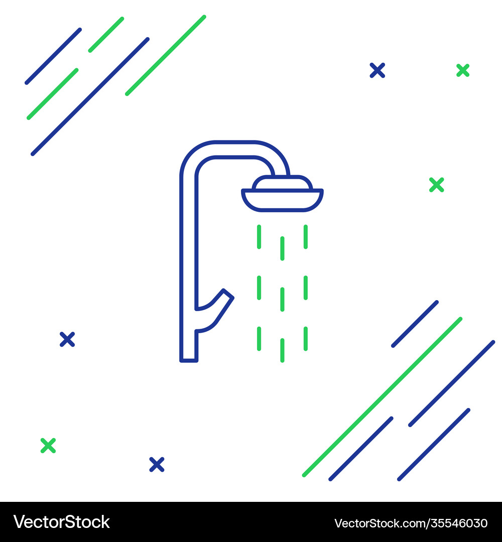 Line shower head with water drops flowing icon Vector Image