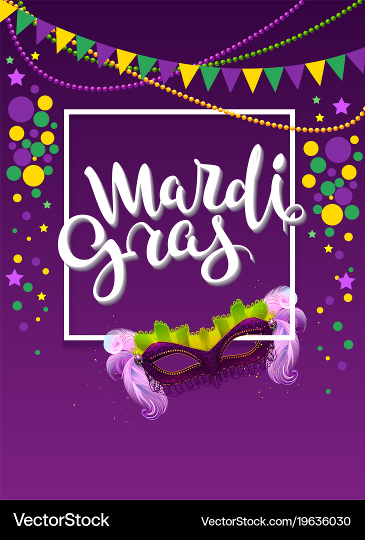 Mardi gras handwritten text greeting card Vector Image