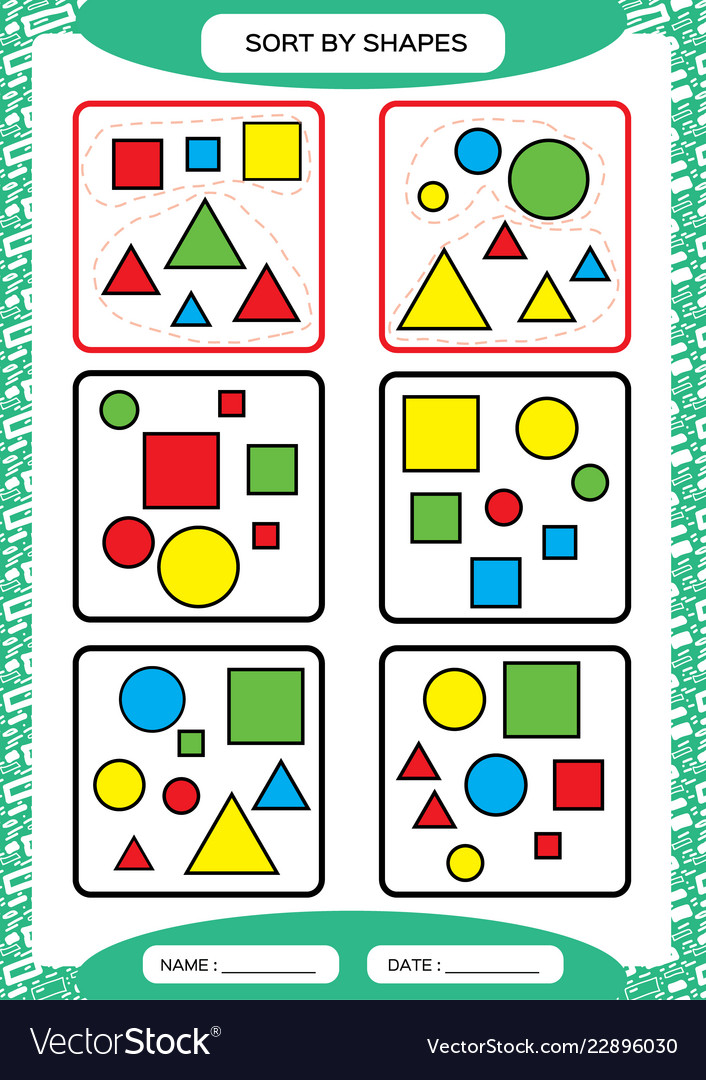 Sort by shapes sorting game group by shapes Vector Image