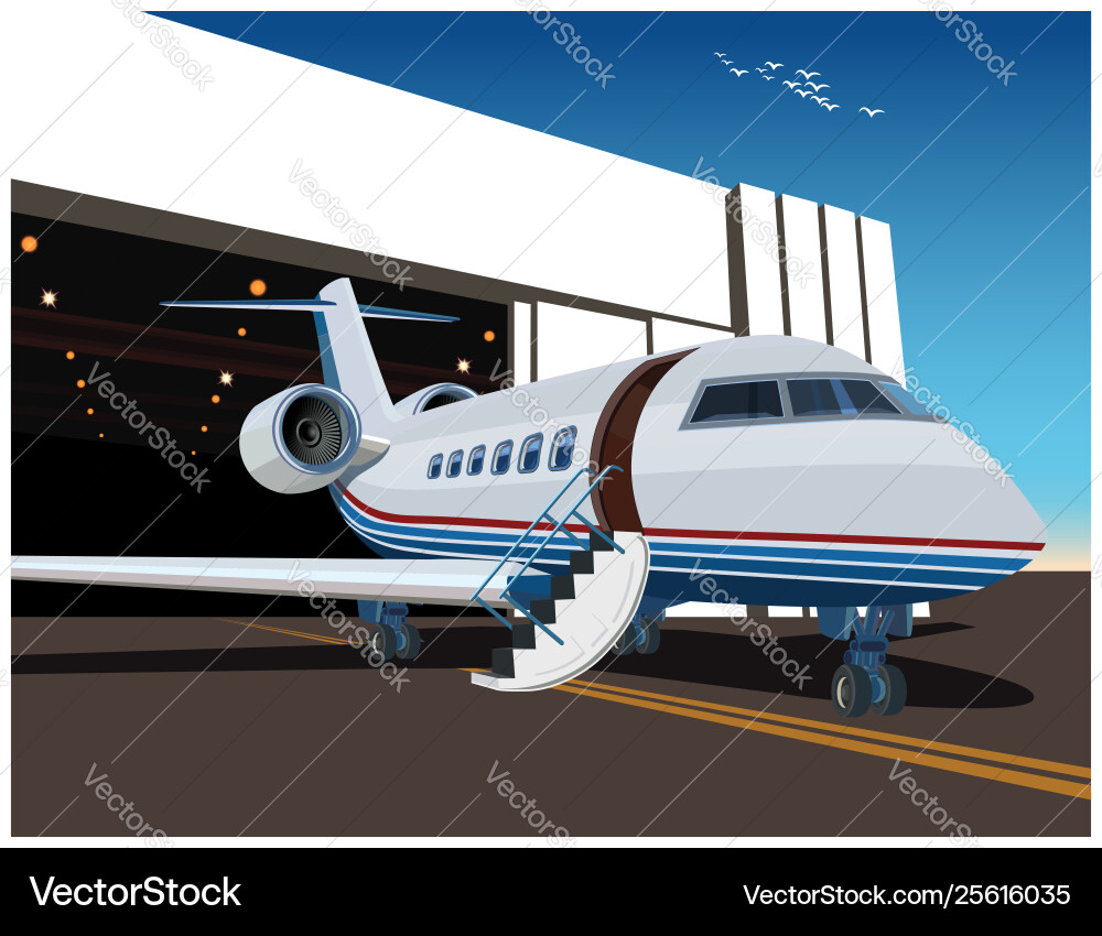 Airplane near hangar Royalty Free Vector Image