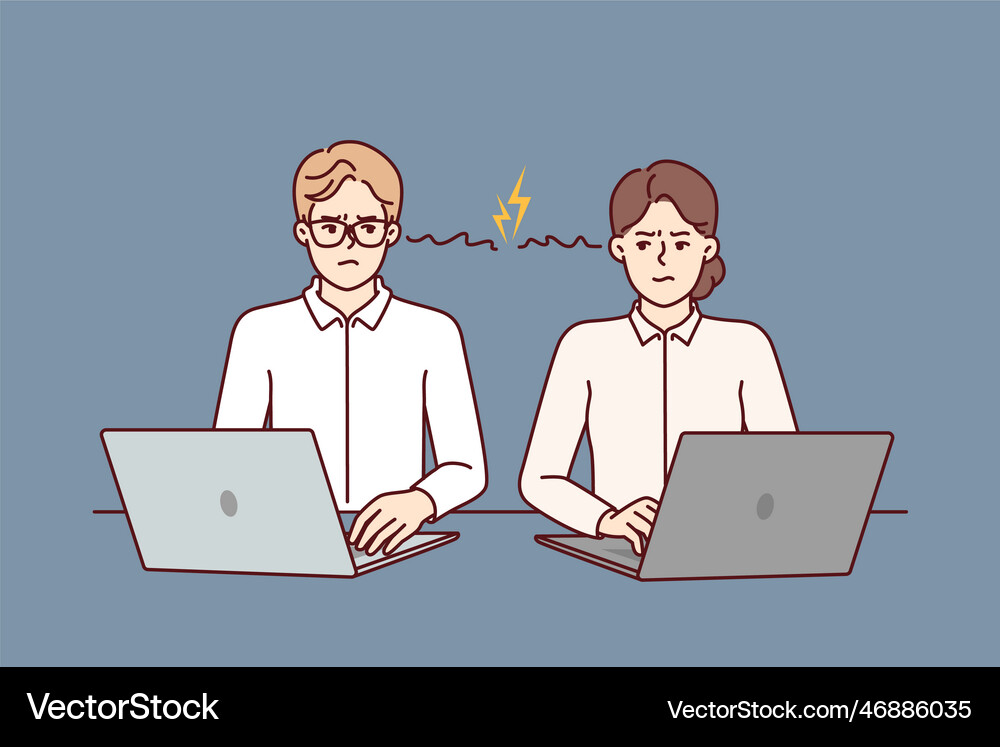 Colleagues with laptops angry at partner after Vector Image