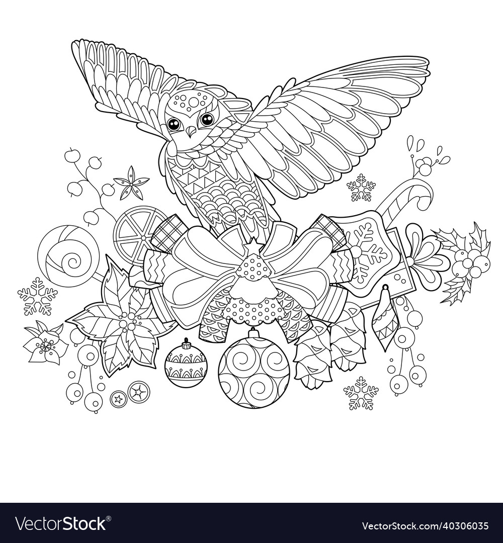 Cute christmas owl winter holiday decoration Vector Image