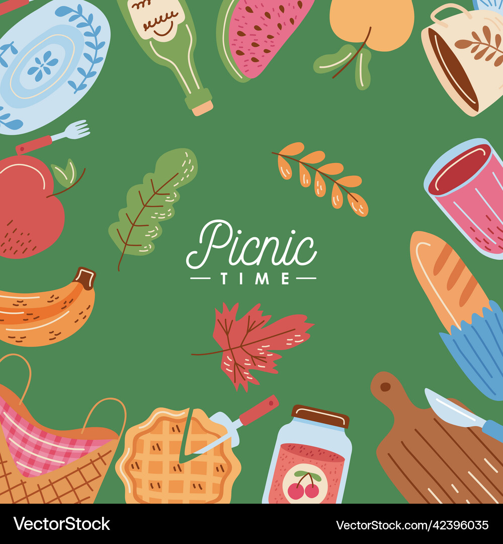 Picnic time lettering in frame Royalty Free Vector Image