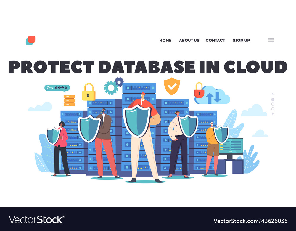 Protect Database In Cloud Landing Page Template Vector Image