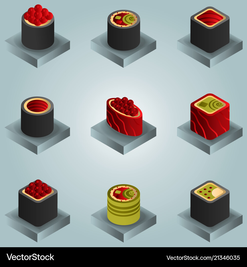 Sushi color gradient isomeric icons Royalty Free Vector