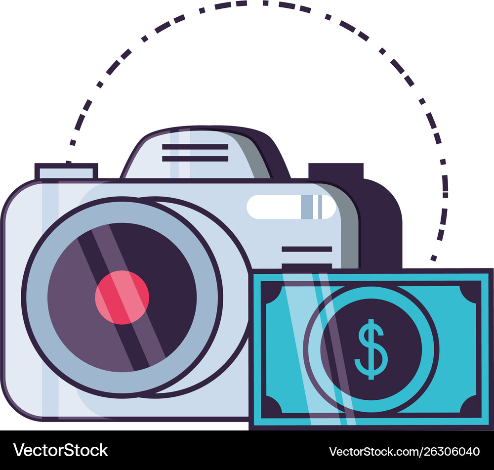 Camera photographic digital with bills dollars Vector Image
