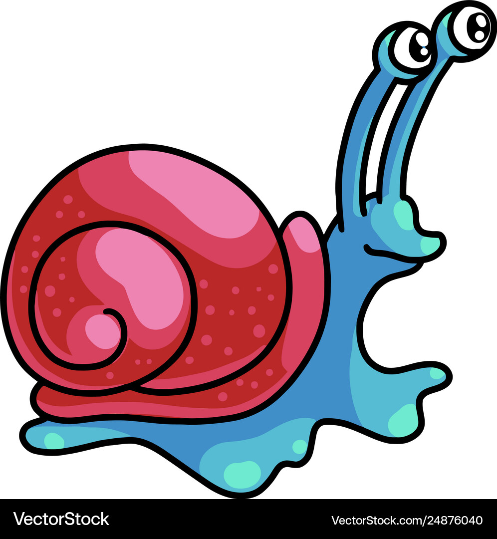 Cute blue snail with big eyes red shell Royalty Free Vector