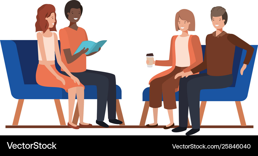 Group people with sitting in chairs on white Vector Image