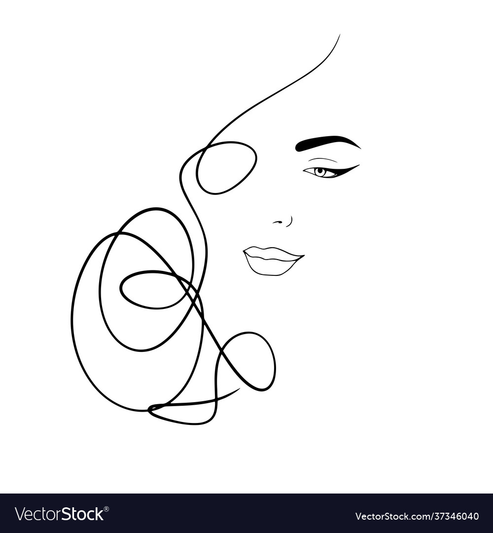 Line Art Abstract Beautiful Female Face 1 Vector Image