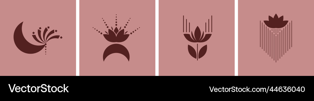 Mystic lotus decorative elements with moon Vector Image
